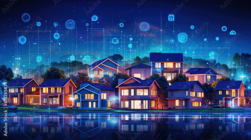 Illustration of houses / neighborhoods with technical theme / smart ...