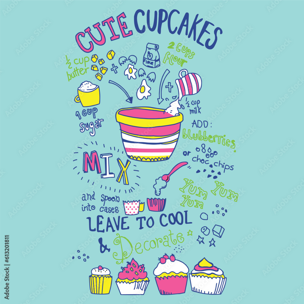 Cartoon style illustration of different sweets, including cakes, donuts ...