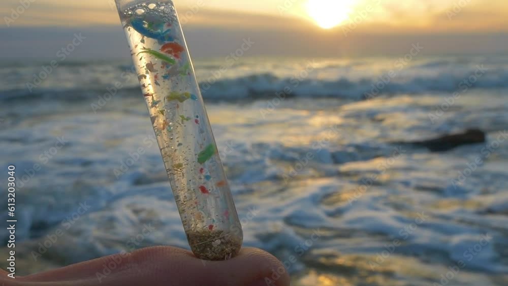 Microplastics in the oceans, microplastic research. Colorful plastic ...