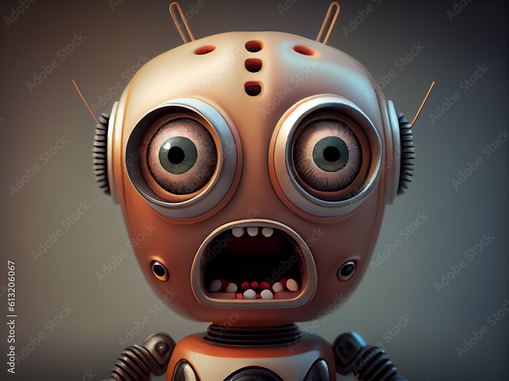 The face of a humanoid robot on an isolated background and close-up ...