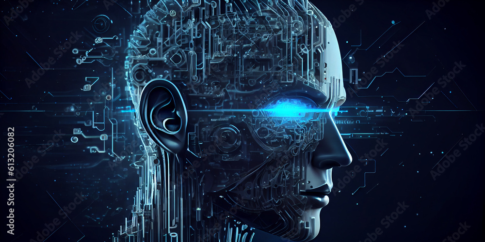 The face of a humanoid robot on an isolated background and close-up ...