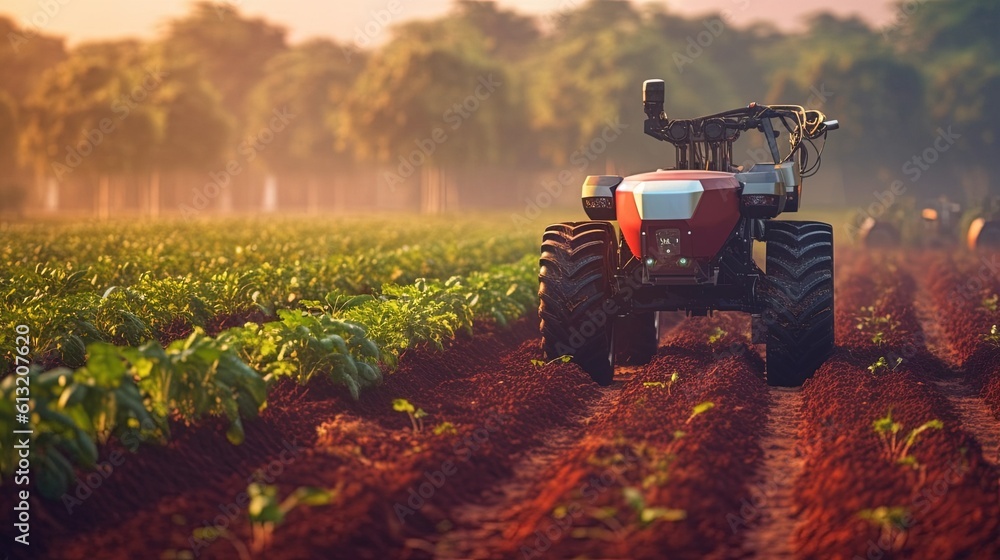 Agricultural Robotics And Autonomous Vehicle Tractor Operating In Smart