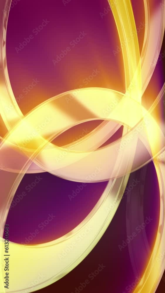 Abstract Gold Background Loop Of Shining 3d Glass Rings With Light Rays Vertical Video Stock