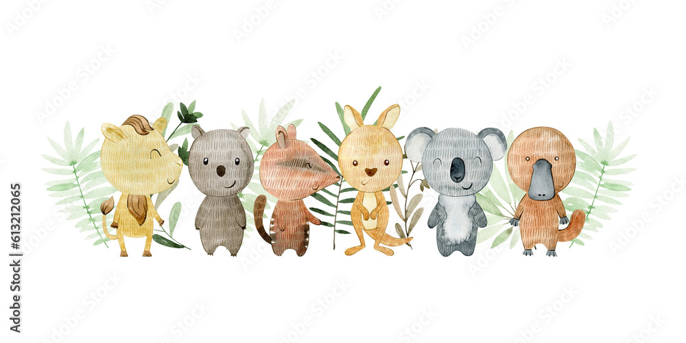 Watercolor arrangements with australian animals. Composition for ...