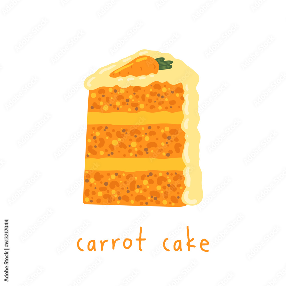 Carrot cake slice. Happy birthday party vector element. Flat ...