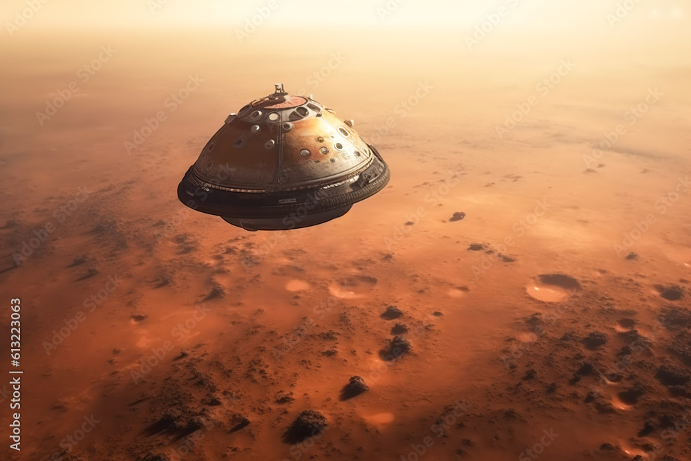 Generative AI illustration of spaceship floating in outer space over ...