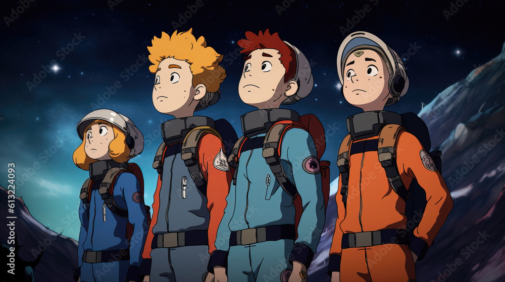 Cartoon Teenage astronauts space explorers. generative AI Stock ...