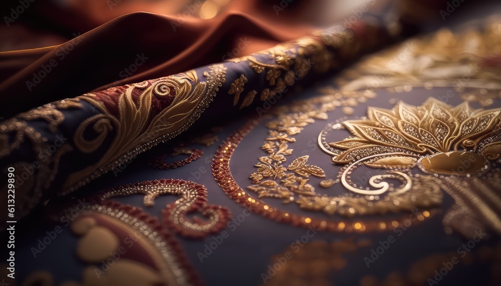 ethnic style indian silk fabric wallpaper with floral design generative ...