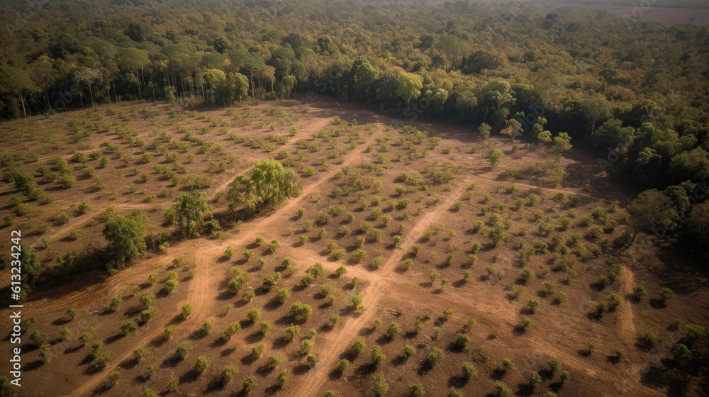Aerial view of extensive reforestation project (Generative AI) Stock ...