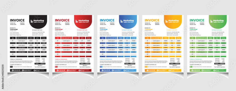 Corporate business colourful invoice template design with a4 size ...