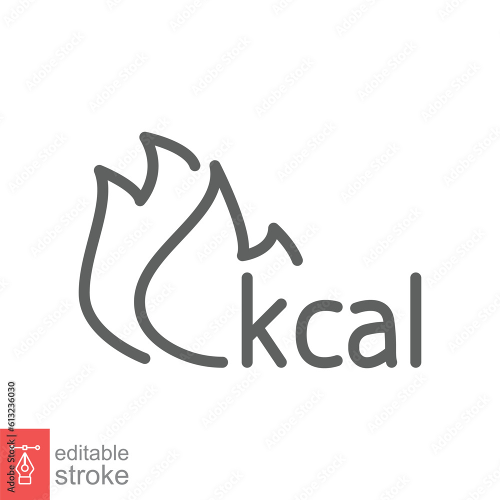 Burn calories icon. Simple outline style. Kcal, flame, low, loss fat ...