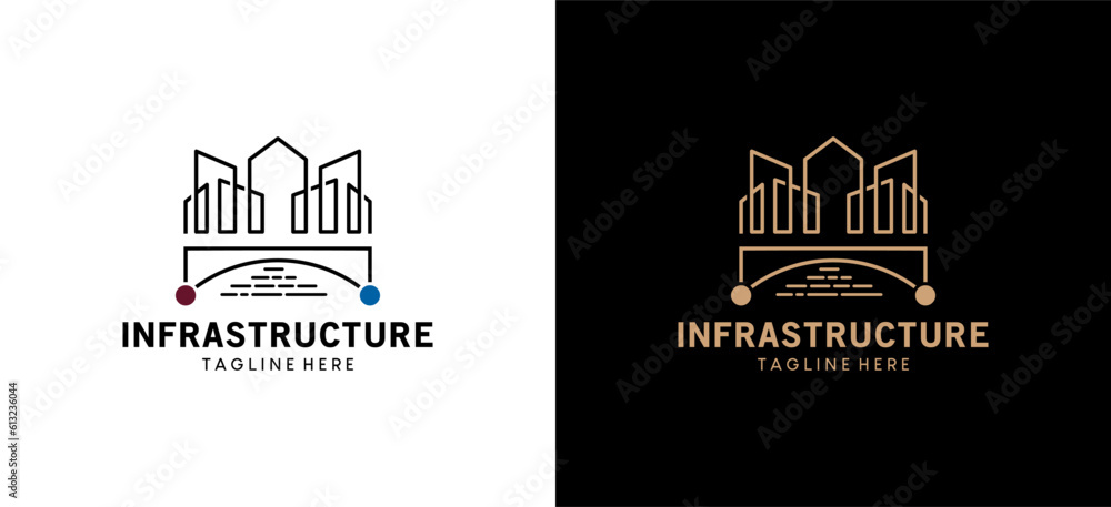 Vetor de Infrastructure logo design with modern bridge and building ...