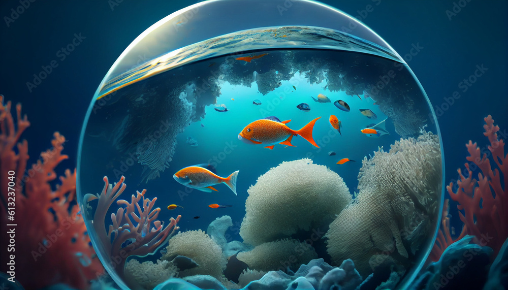 Stockillustratie Abstract biosphere in a bubble. Ecosystem in a fish ...