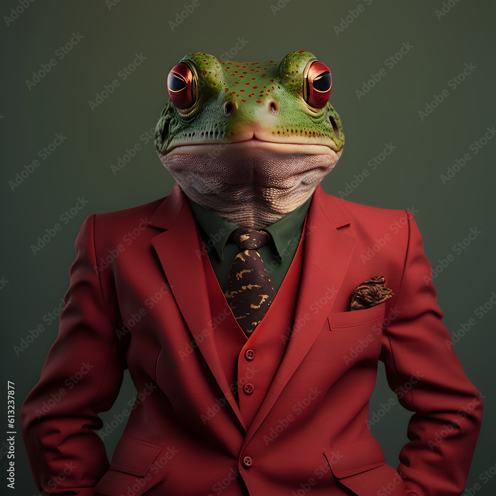 Realistic lifelike frog toad in dapper high end luxury formal suit and ...