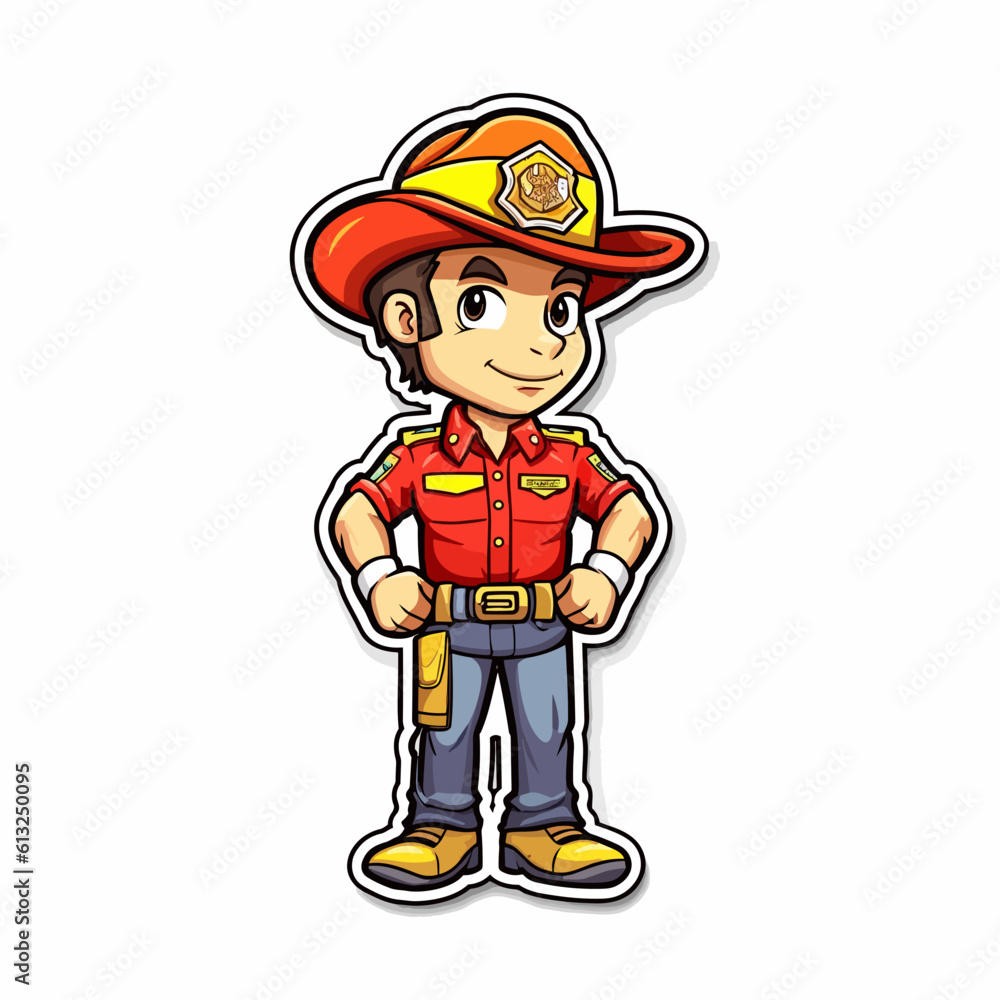 Playful cartoon Fire marshal sticker Illustrations in minimalist ...