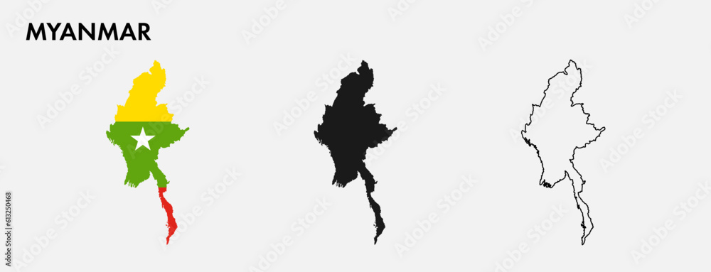 Set of Myanmar map isolated on white background, vector illustration ...