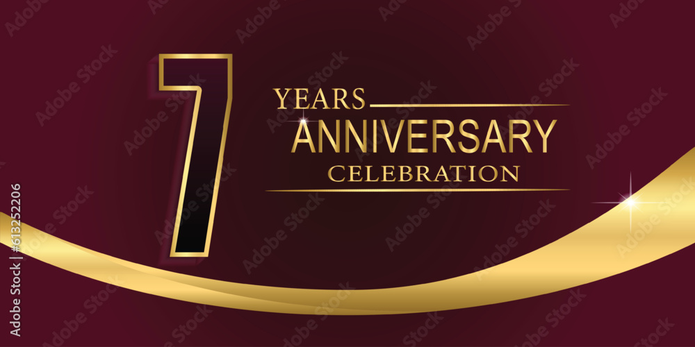 7th Year anniversary celebration background. Golden lettering and a ...