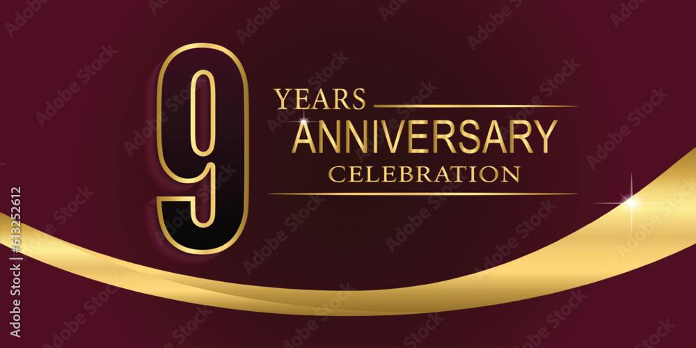 Vecteur Stock 9th Year anniversary celebration background. Golden ...