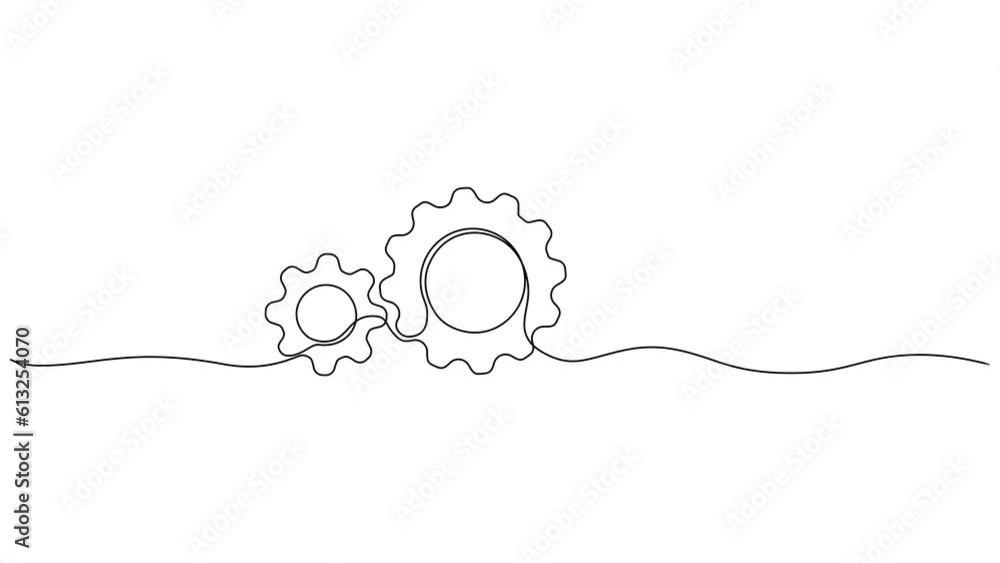 animated continuous single line drawing of gear wheels, gear line art ...