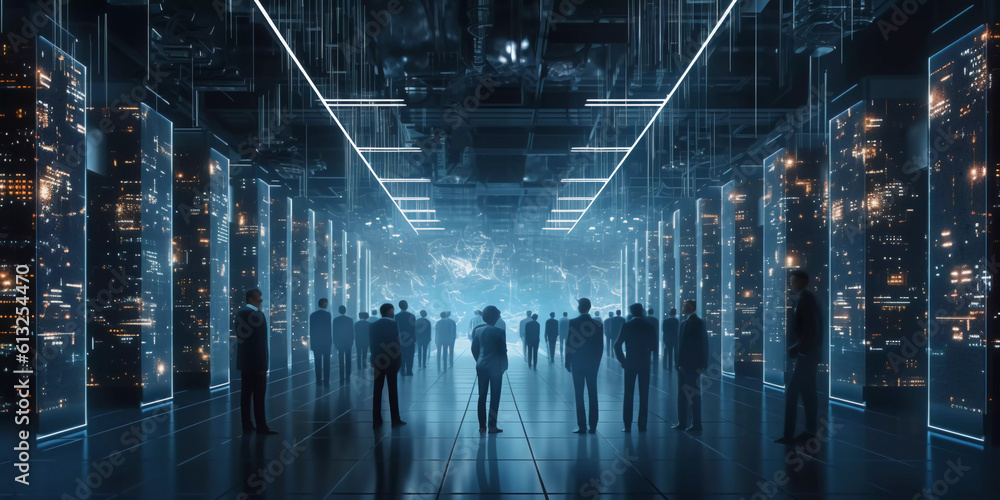 Digital graphics Futuristic 3D Concept, Big Data Center , Chief Technology Officers Standing In ...
