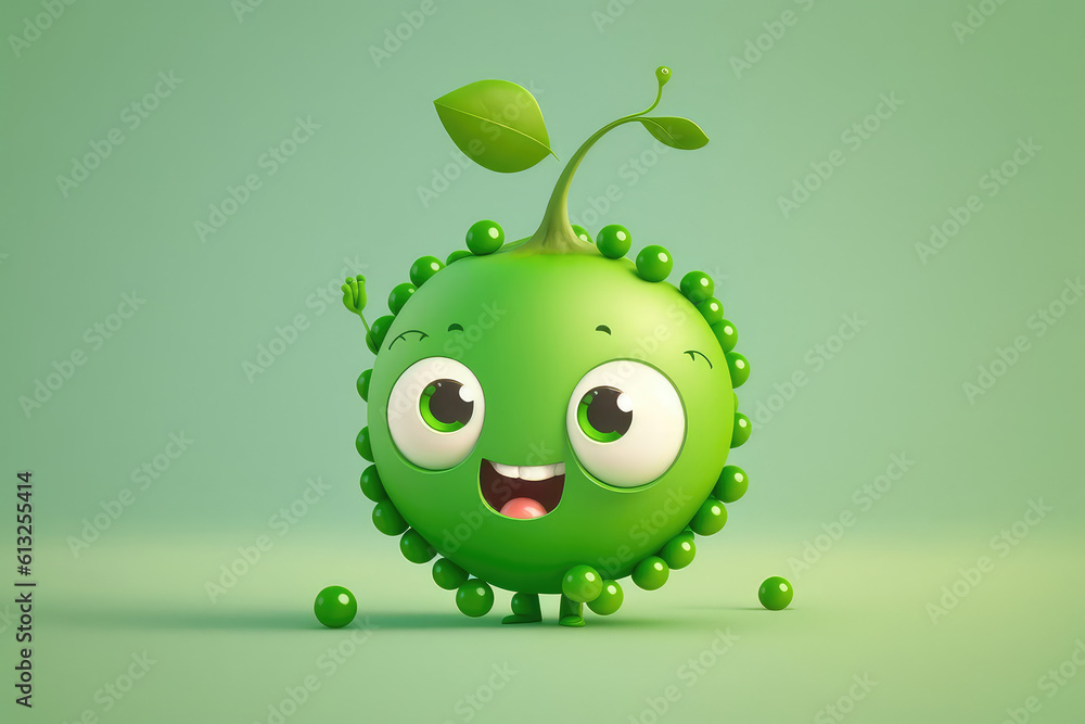 Cute green pea 3d cartoon character. Peas seed vegetable with eyes and ...