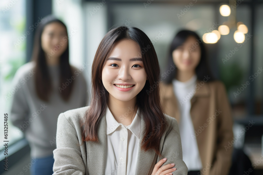Asian woman collaborating with colleagues on a project, asian woman ...