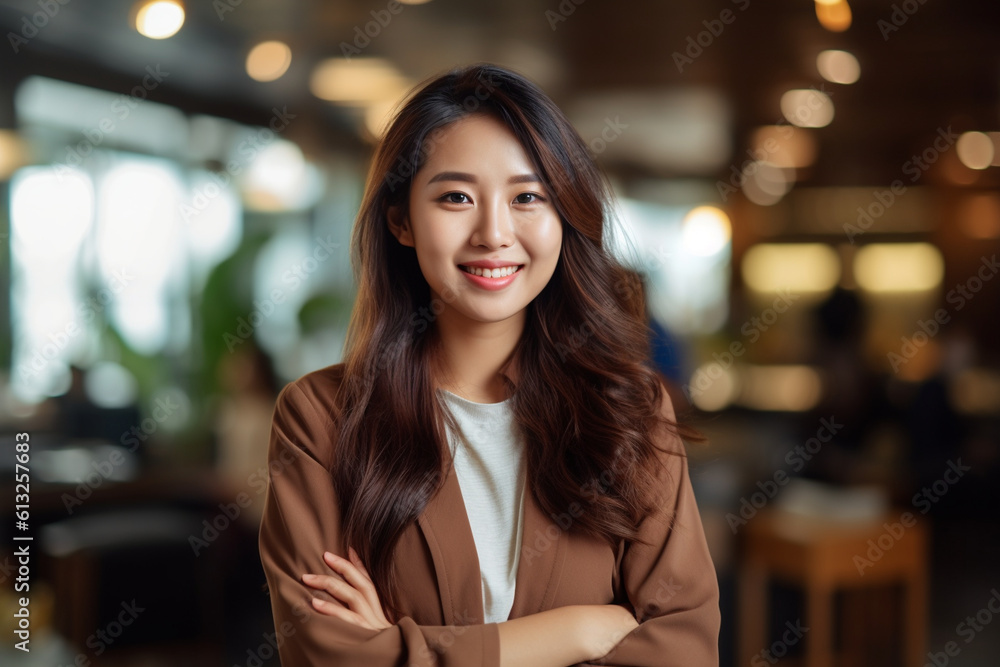 Portrait of a young Asian woman in a brainstorming session, asian woman ...