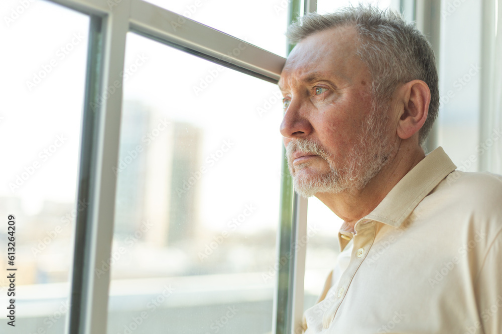 Sad tired lonely disappointed older senior man at home alone. Unhappy ...