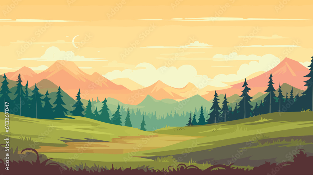 Simple Spring Landscapes Spring Landscape Background, Simple, Vector