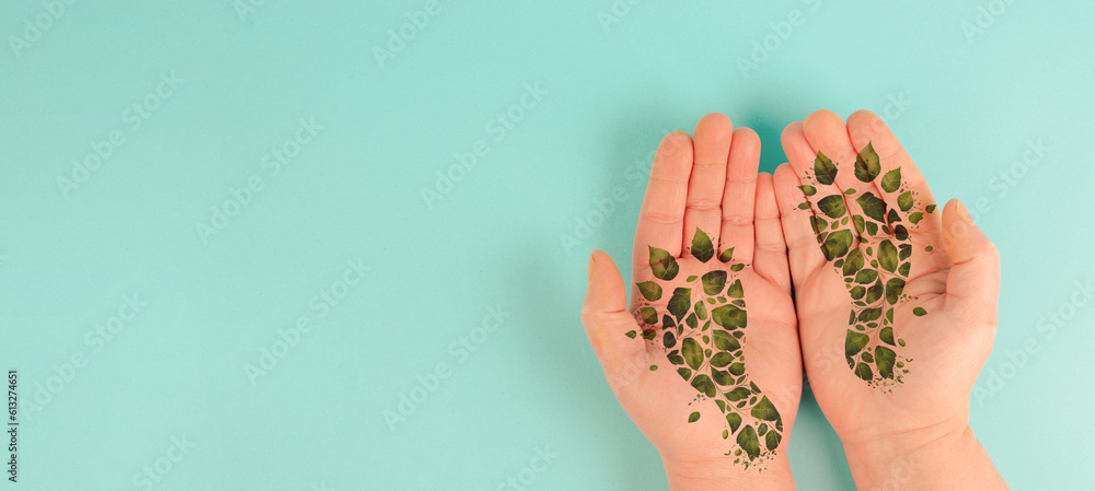 Green co2 footprint made from leaves, carbon emission, climate change ...