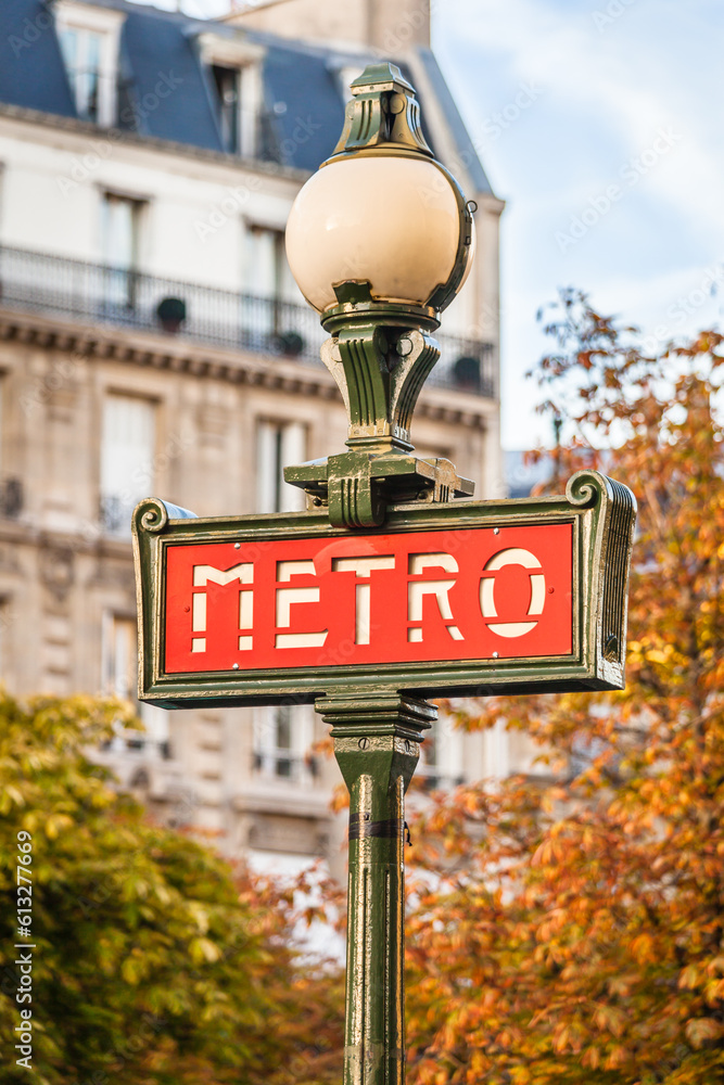Red Paris metro subway entry sign Stock Photo | Adobe Stock