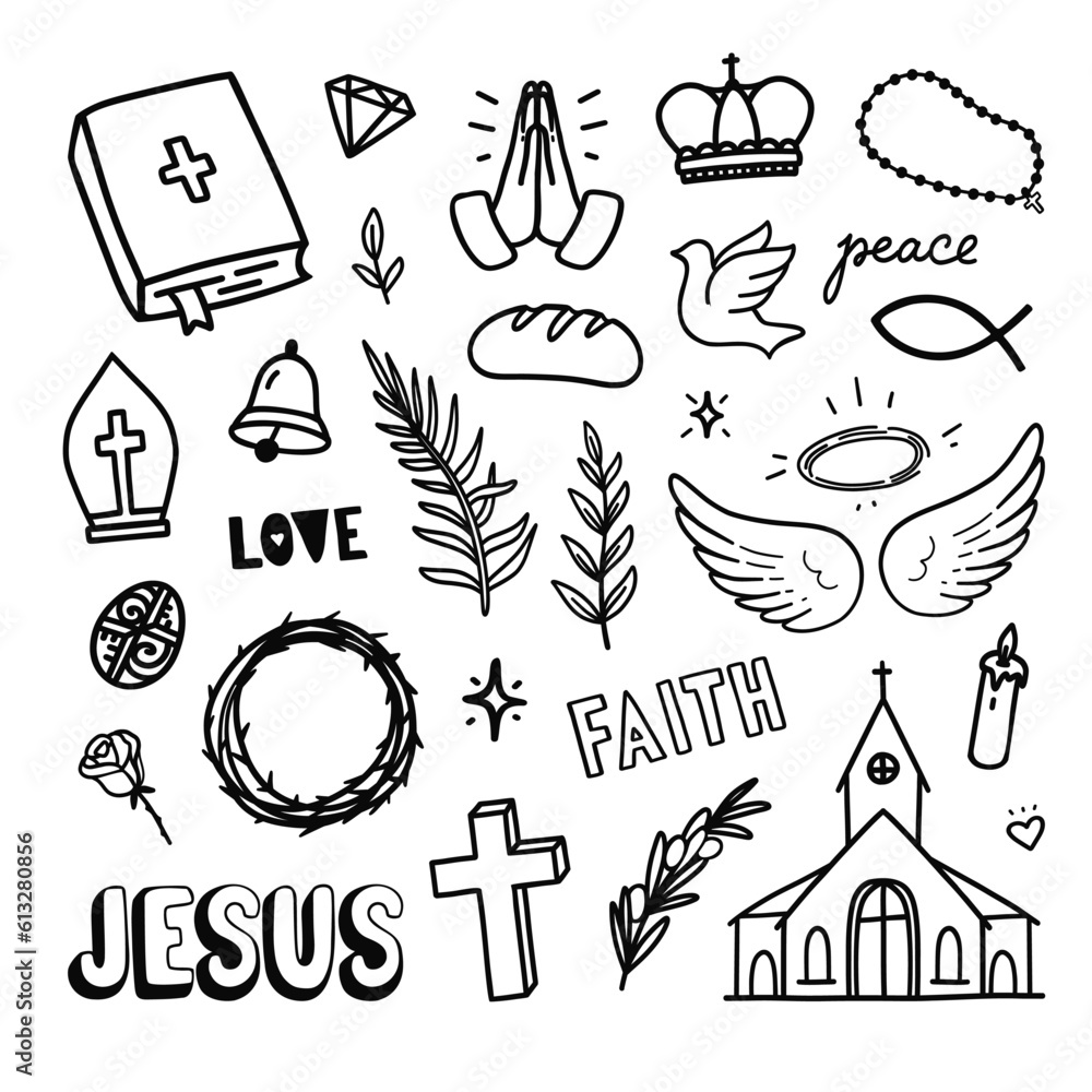 Christian doodles. Vector hand drawn illustrations about religion and ...