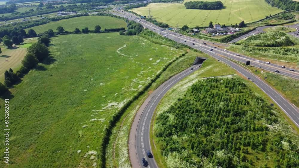 High Angle Footage of British Motorways and Traffic at M1 Junction 10 ...