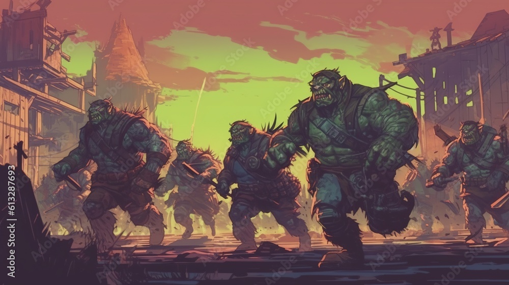 A group of orcs conducting a raid on a sci-fi research facility ...