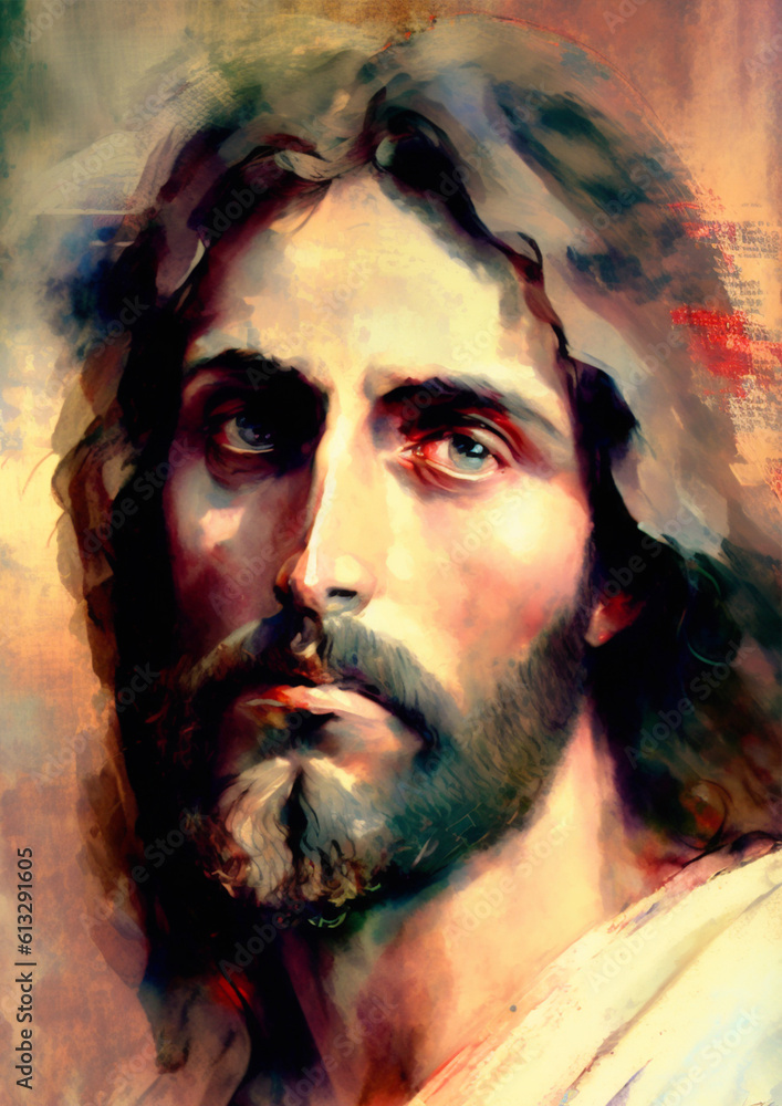Jesus Christ is thinking deep, watercolor, AI generativ Stock ...