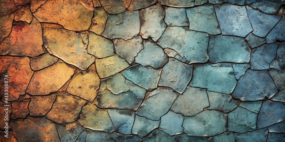 A mysterious texture of interlocking shapes in different colors against ...