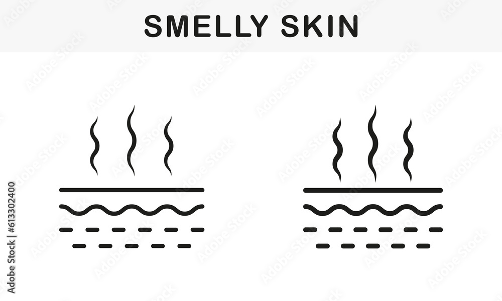 Vetor de Skin Stink Hygiene Trouble, Body Reek Symbol Collection ...