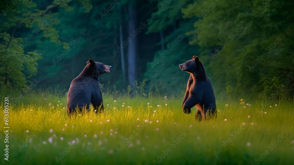Two black bears facing each other ready for battle. Generative AI ...