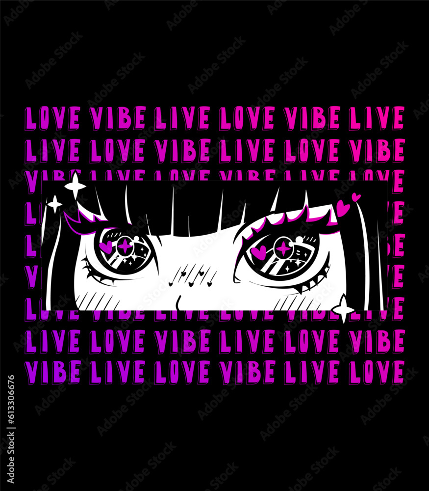 Anime eyes print. Look anime girl eyes. Kawaii woman poster with ...