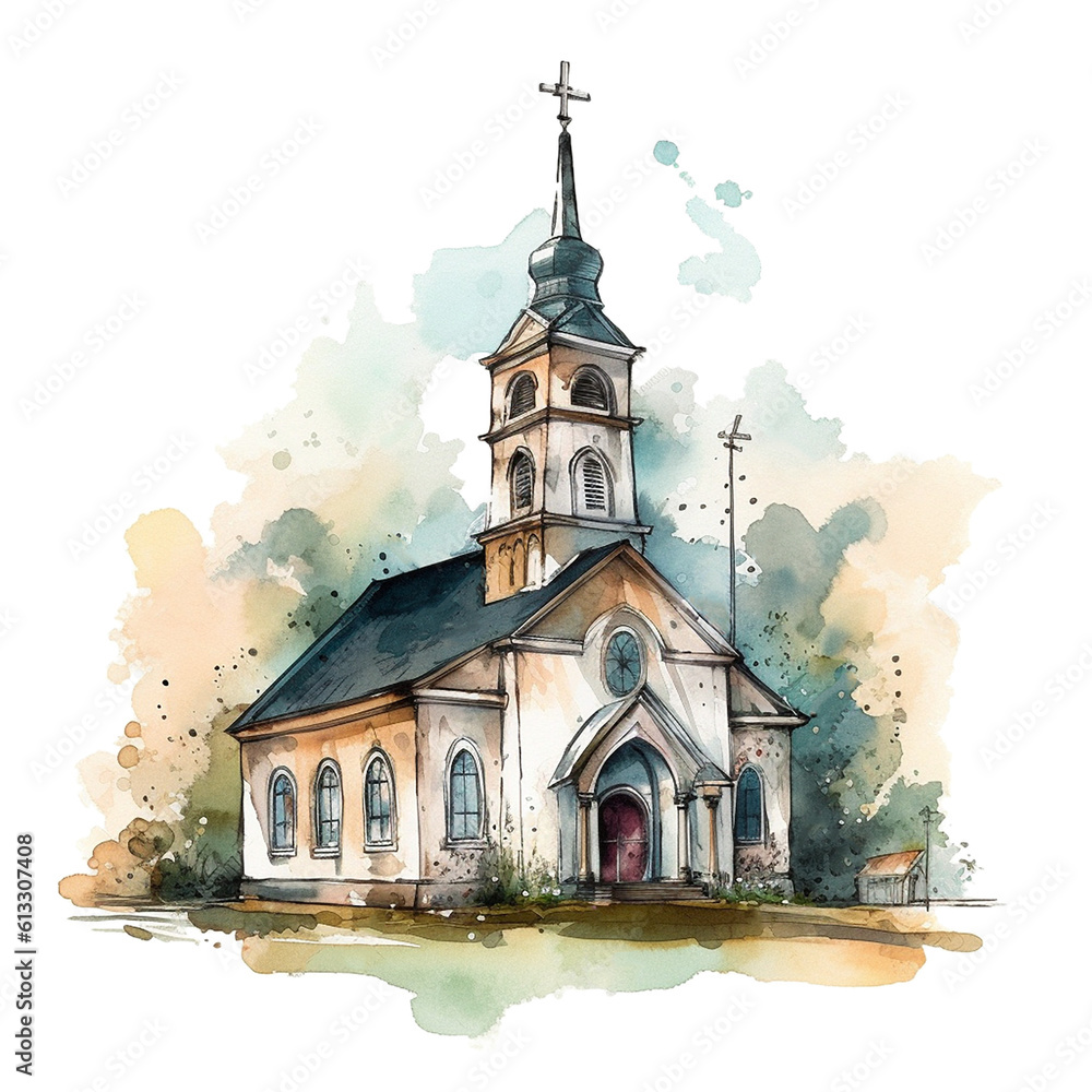 Church Chapel - Detailed Watercolor Illustration - PNG Transparent ...