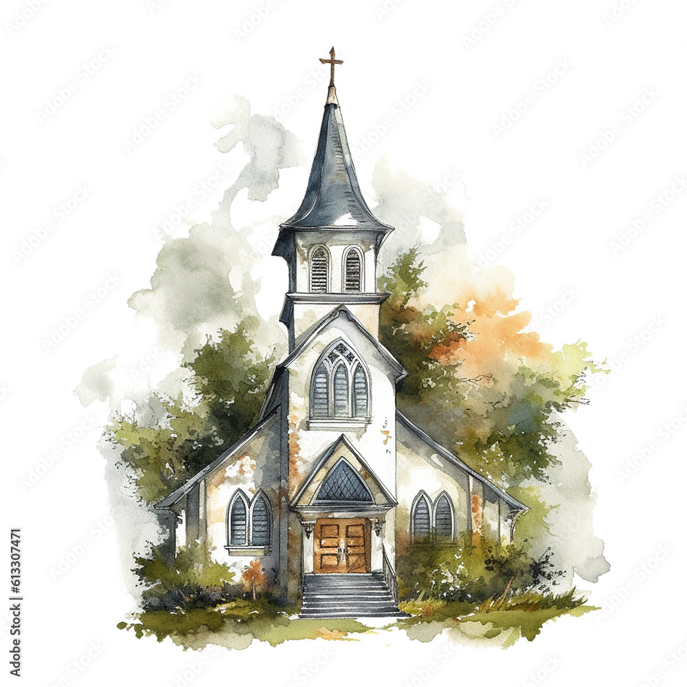 Church Chapel - Detailed Watercolor Illustration - PNG Transparent ...