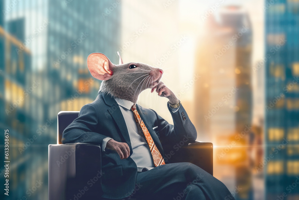 Rat in a business suit sitting comfortably in a luxurious armchair ...