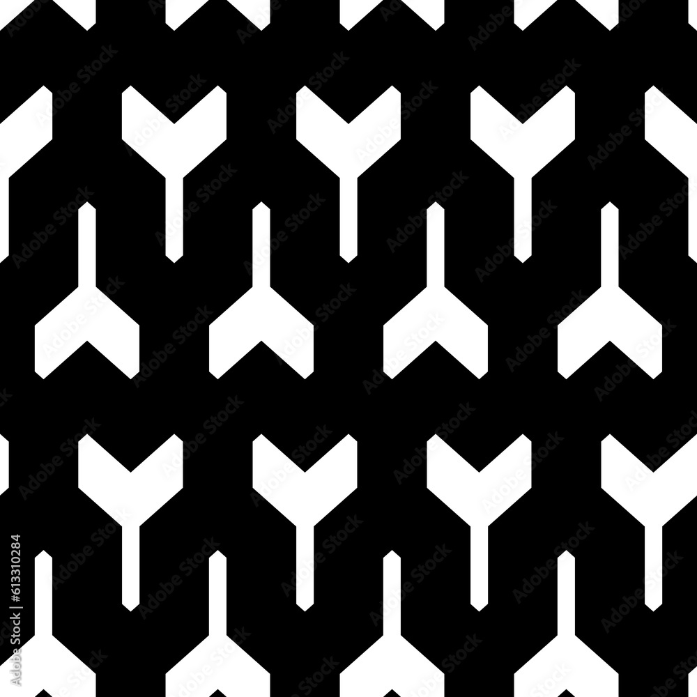 Interlocking three pronged blocks Repeated white puzzles on black ...