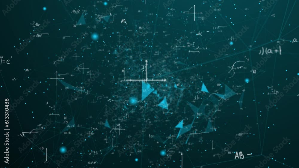 Math and physics formulae pass through the screen and fall away ...