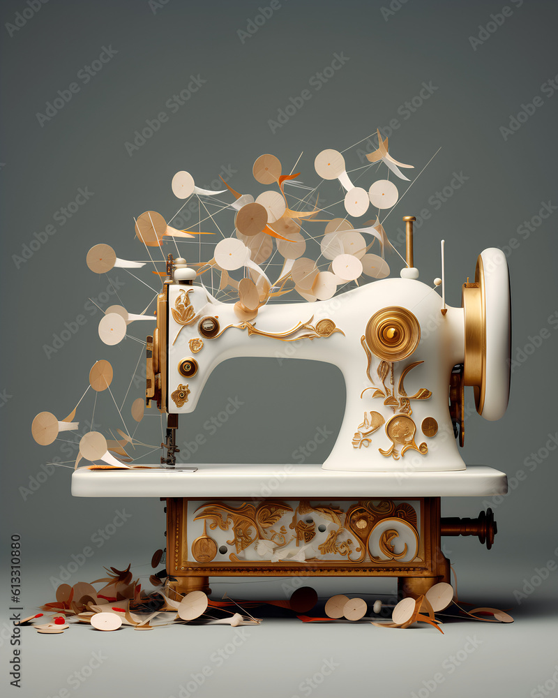 decorative sewing machine, white and gold sewing machine as a work of ...