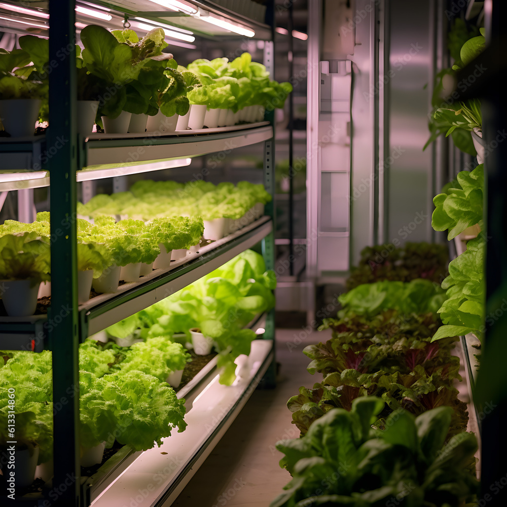 Growing greens in a smart greenhouse. Organic plants on vertical farms ...