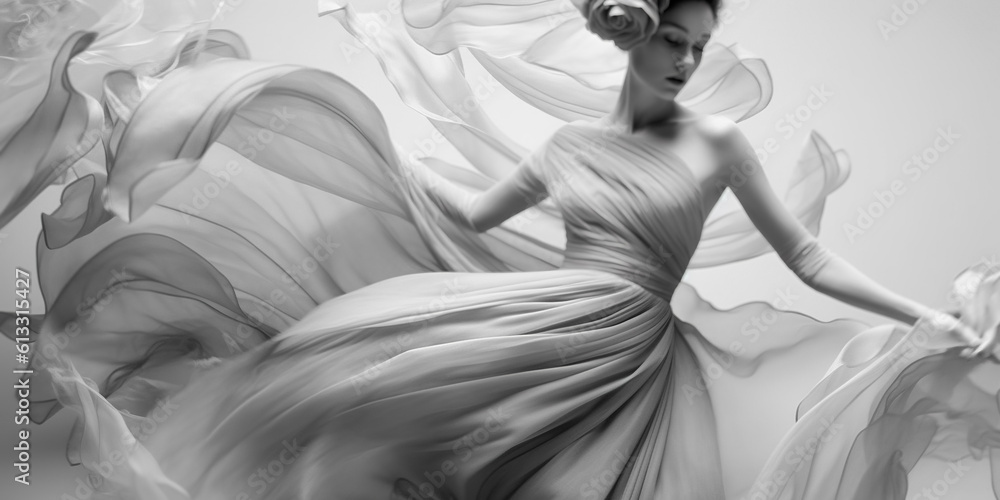 Fashion sensual woman in white fluttering dress, White Dress flying on ...