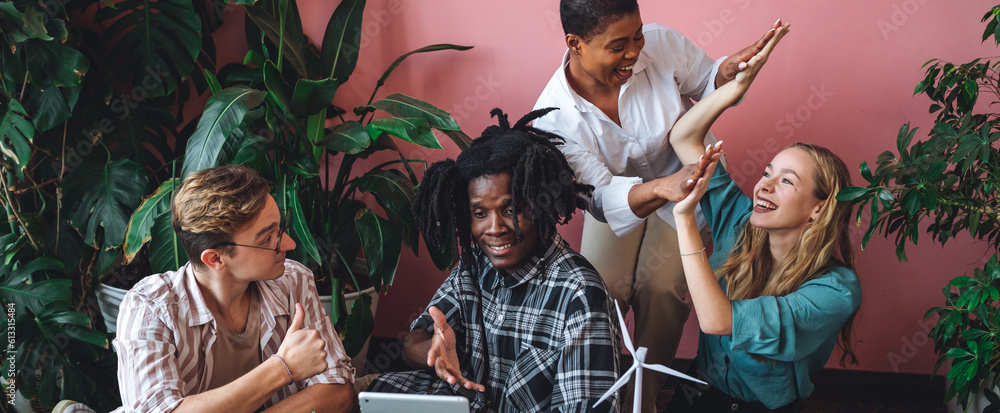 International group of students working on modern urban architecture ...