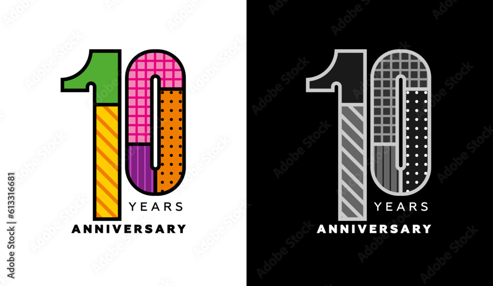 Logo set for 10th anniversary, decade sign, colorful logo for holiday ...