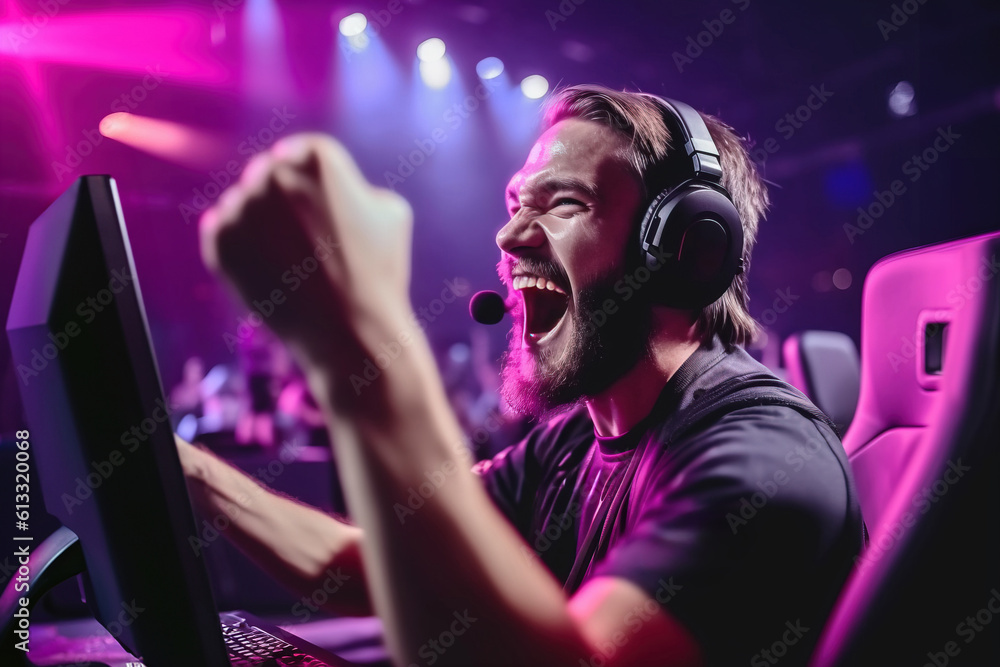 Emotional pro gamer happy to win a cybersports competition ...